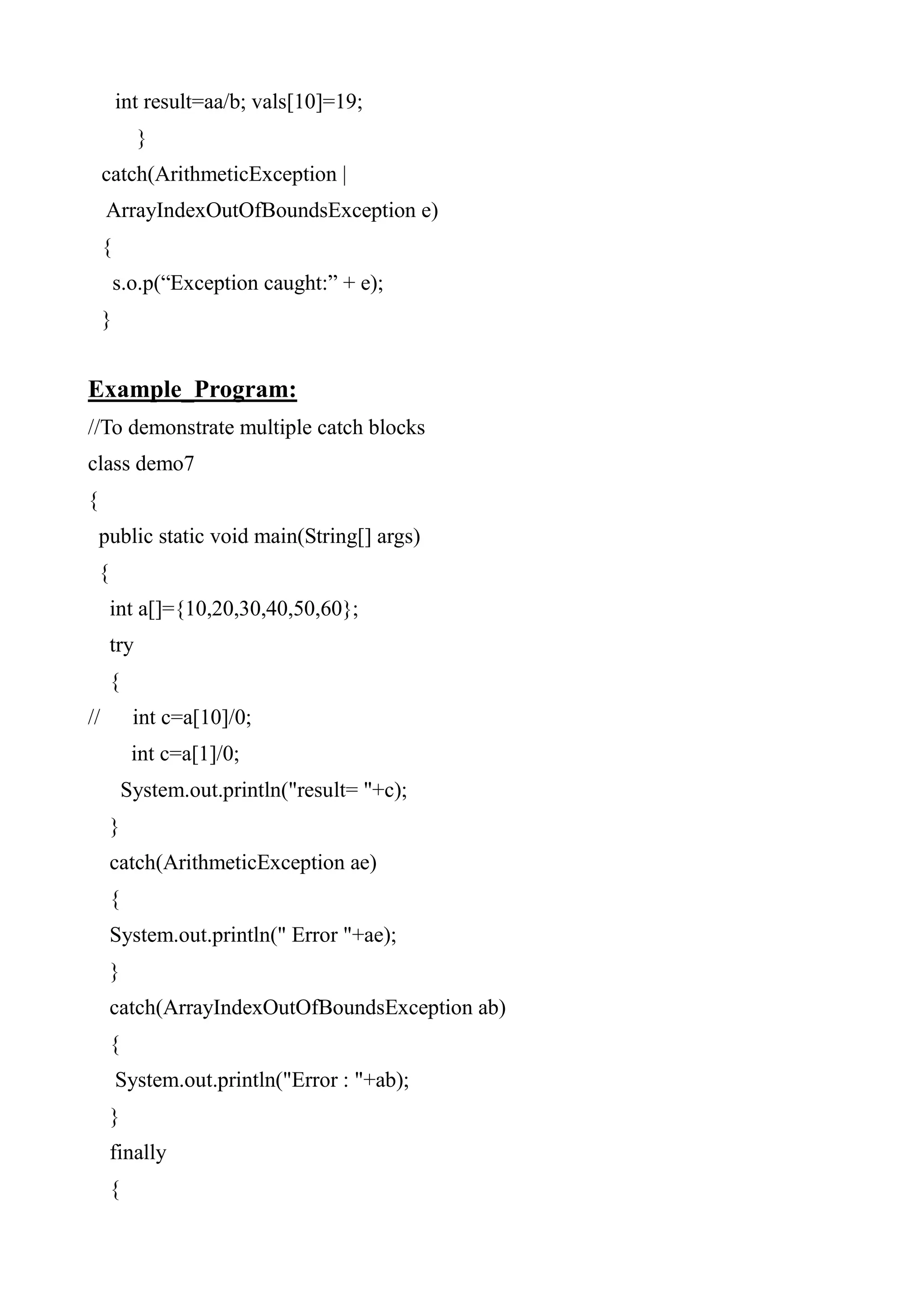 Exception Handling Notes In Java Exception Pdf Programming Languages Computing