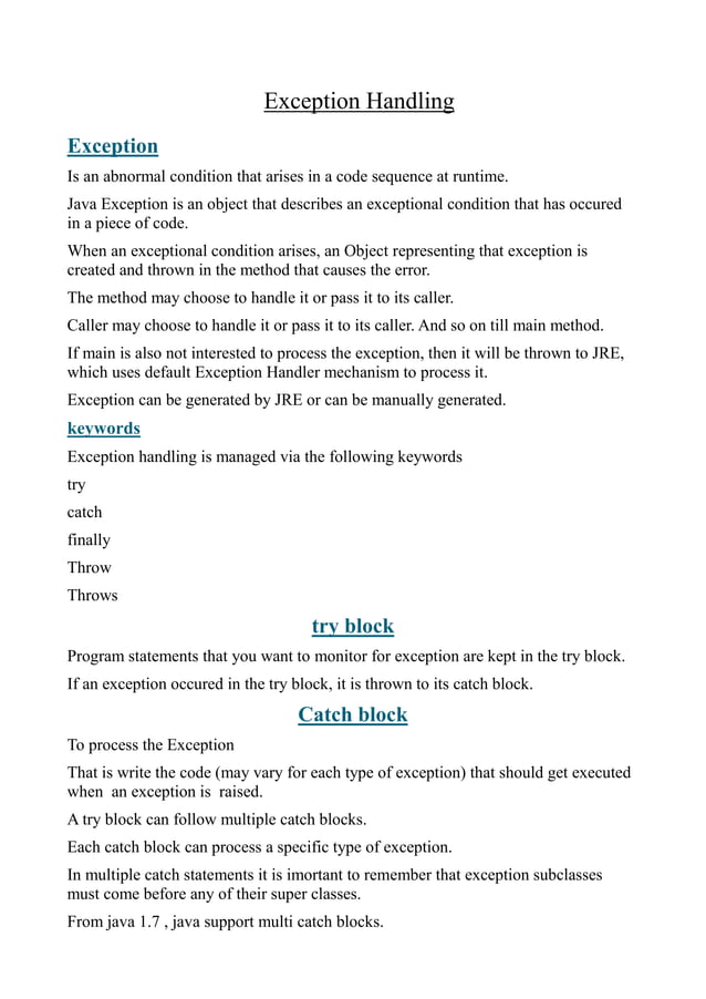 Exception Handling notes in java exception | PDF | Programming ... Exception Handling notes in java exception | PDF | Programming ...
