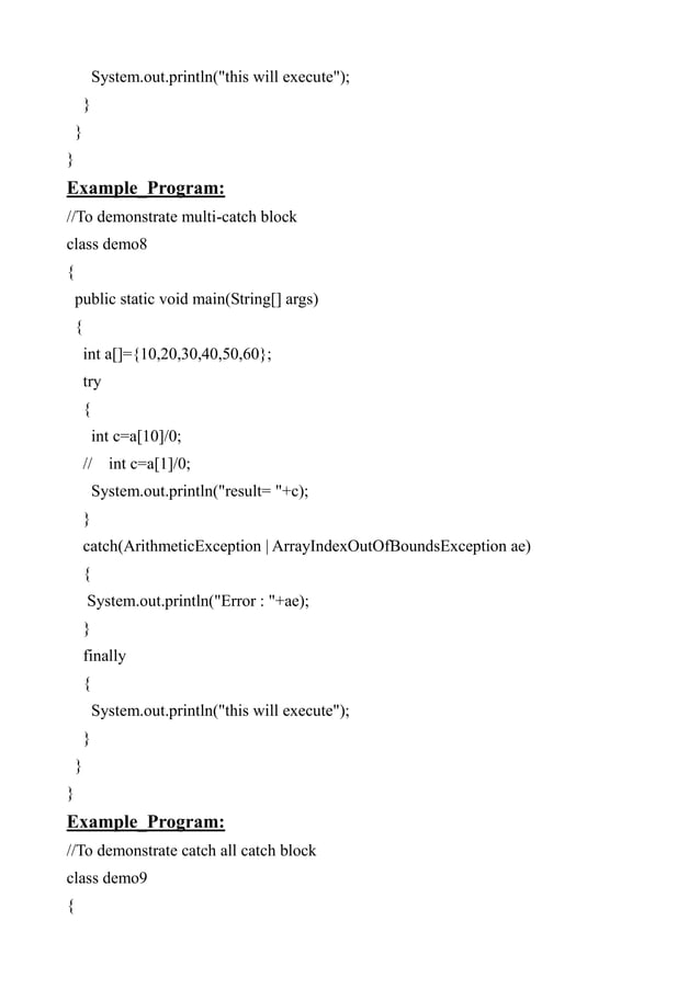Exception Handling Notes In Java Exception Pdf Programming 5021