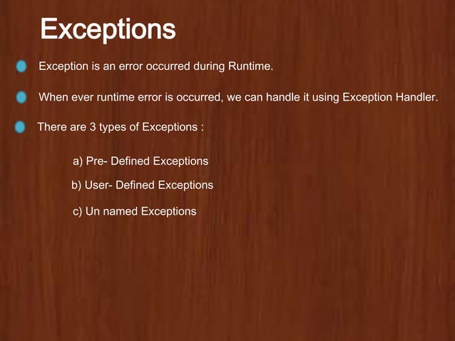 Oracle Exceptions Ppt