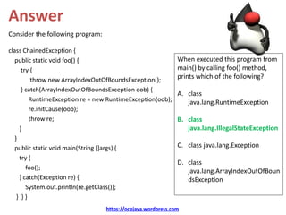 OCJP Samples Questions: Exceptions and assertions | PPT