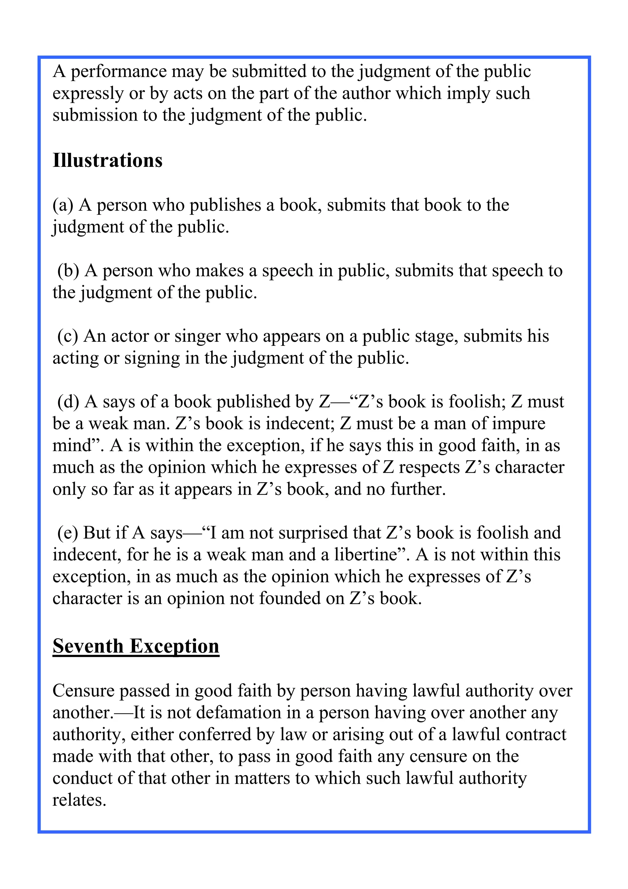 ‘Exceptions for IPC section 499.’ | PDF
