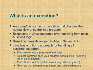 Exceptions in java | PPT | Programming Languages | Computing