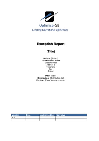 Exceptions Report - Project Management template | PDF