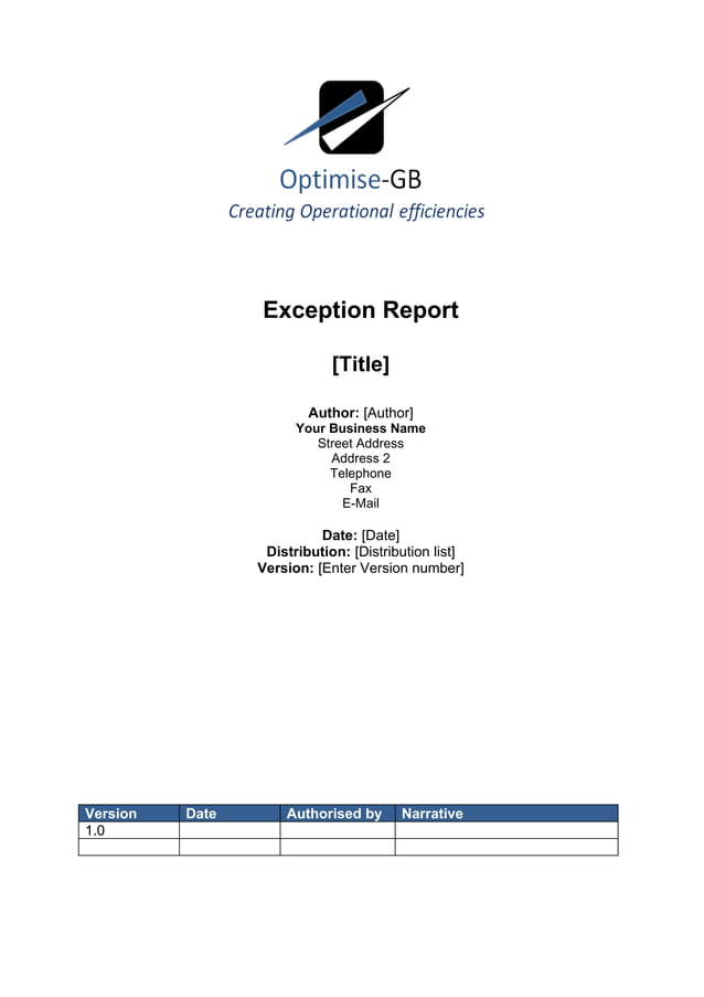 Exceptions Report - Project Management template | PDF