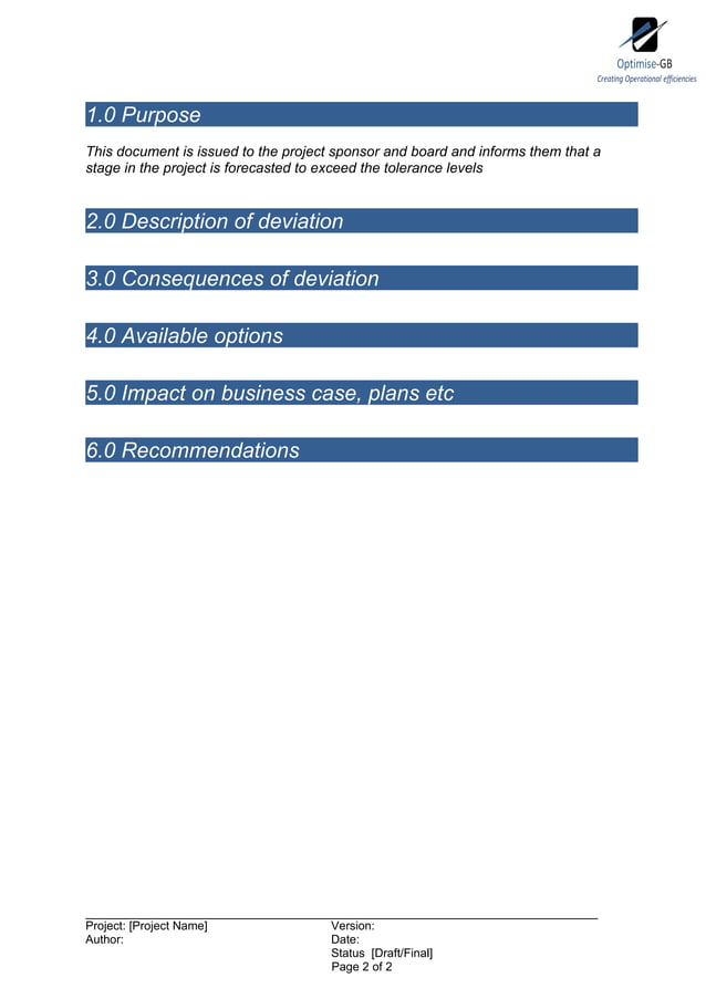 Exceptions Report - Project Management template