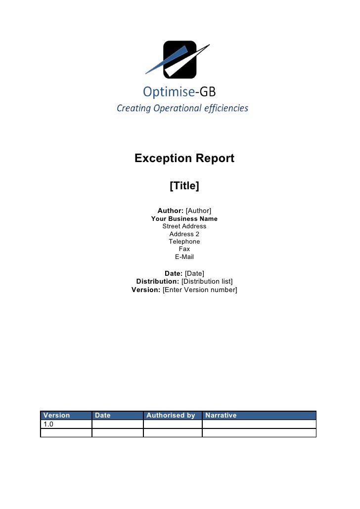 Exceptions Report - Project Management template