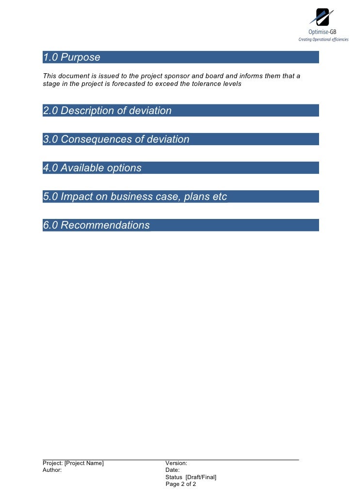 Exceptions Report - Project Management template