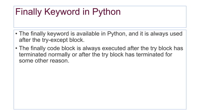 Exception Handling in Python | PPTX | Programming Languages | Computing