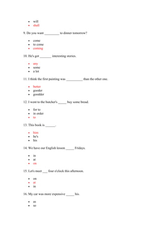 Grammar test multiple choice | PDF