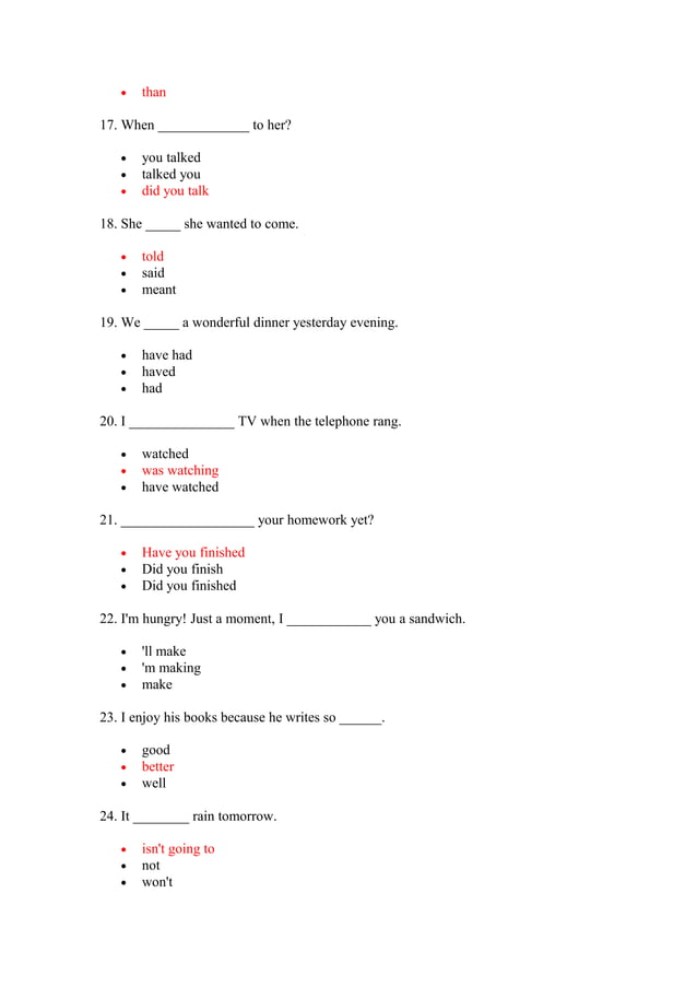 Grammar test multiple choice | PDF