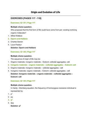 excercise , origin and evolution of life.pdf | Geology | Science