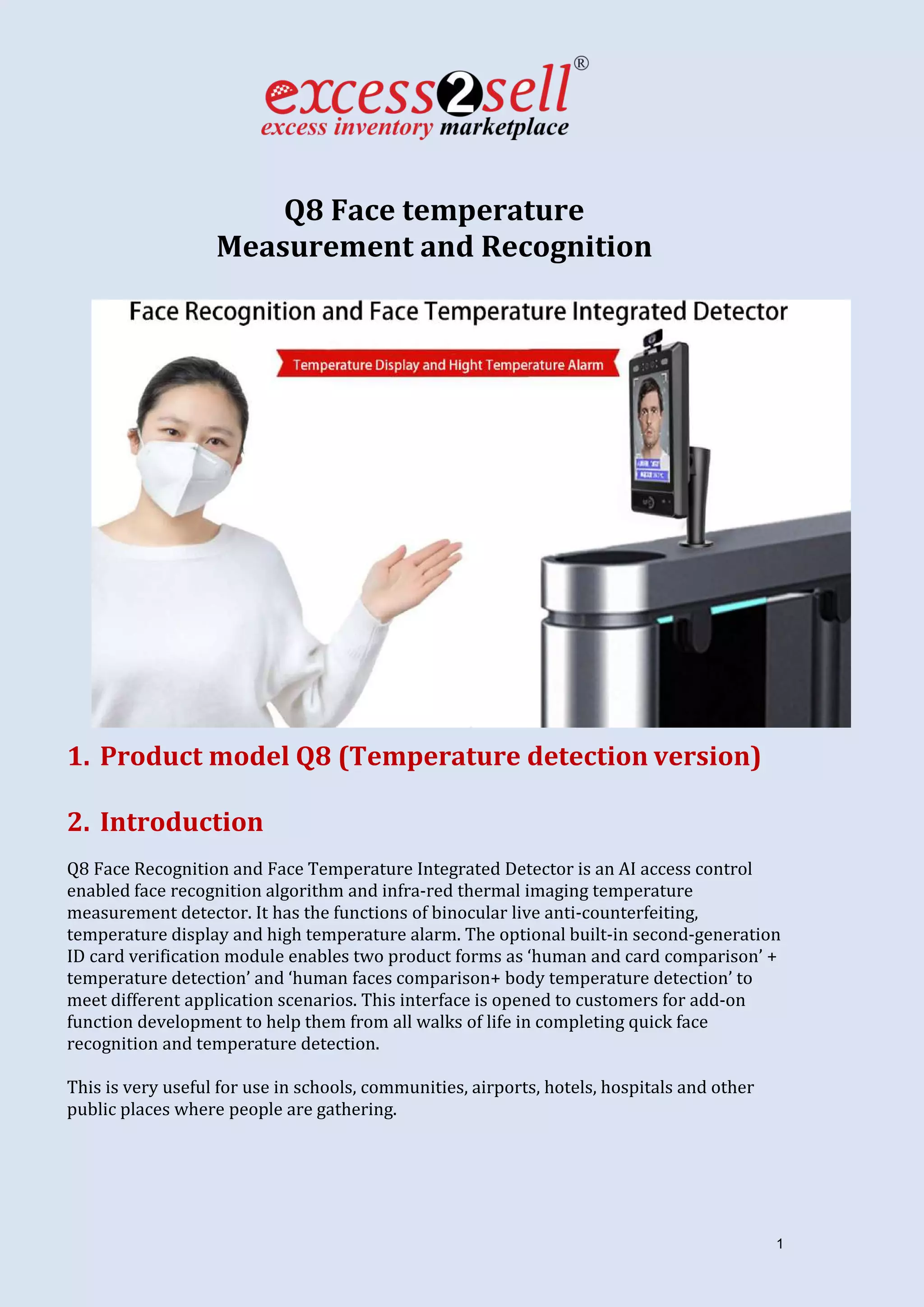 Q8 Face Recognition & Face Temperature Integrated Detector - Contact ...