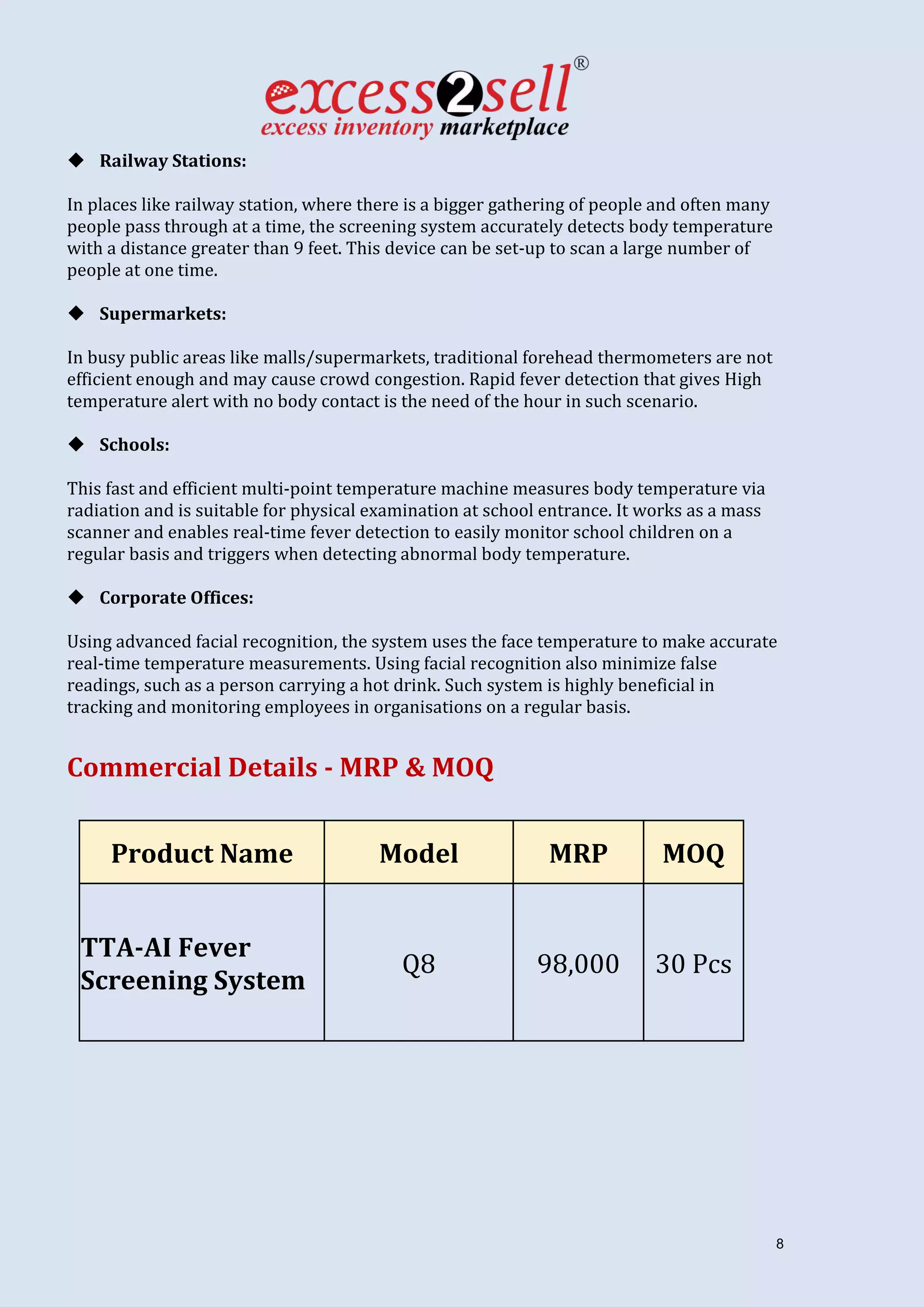 Q8 Face Recognition & Face Temperature Integrated Detector - Contact-less Temperature ...