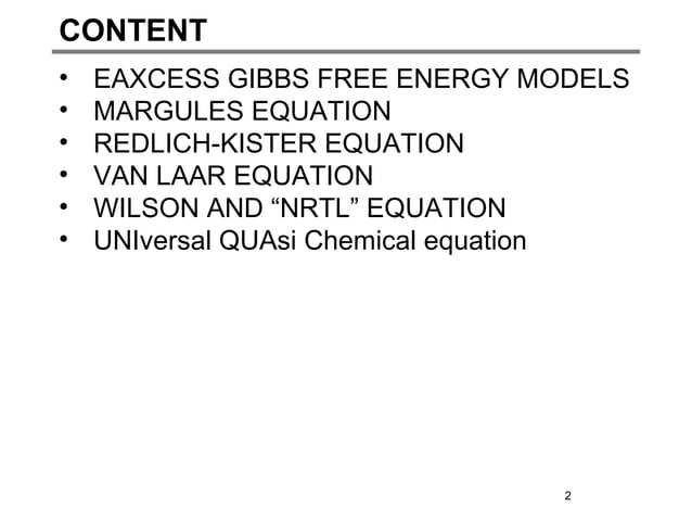Excess gibbs free energy models | PPT | Chemistry | Science
