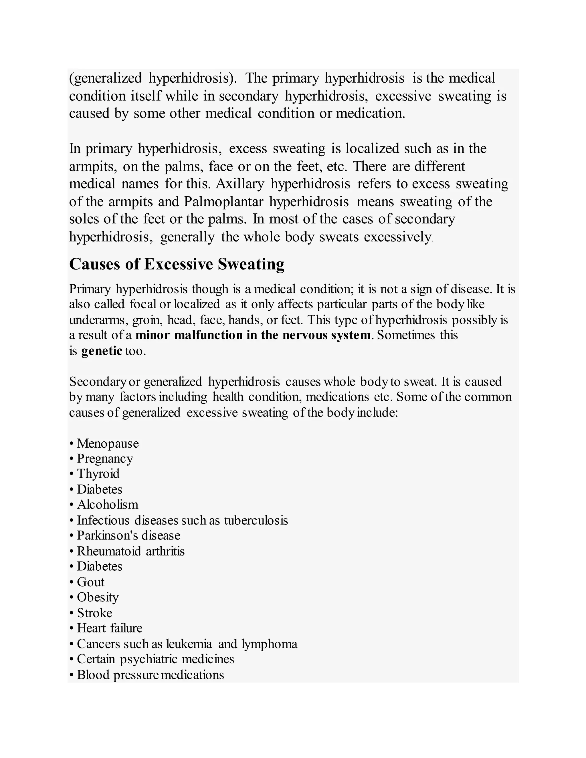 Excessive Sweating (Hyperhidrosis) | DOCX