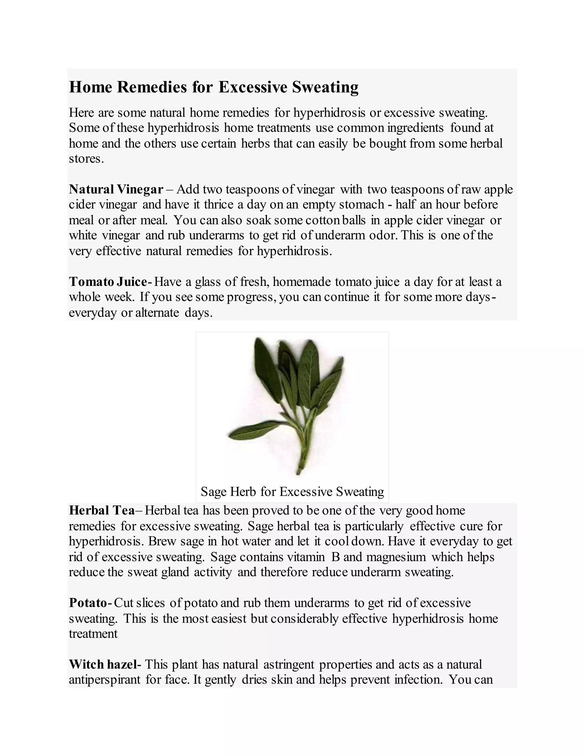 Excessive Sweating (Hyperhidrosis) | DOCX