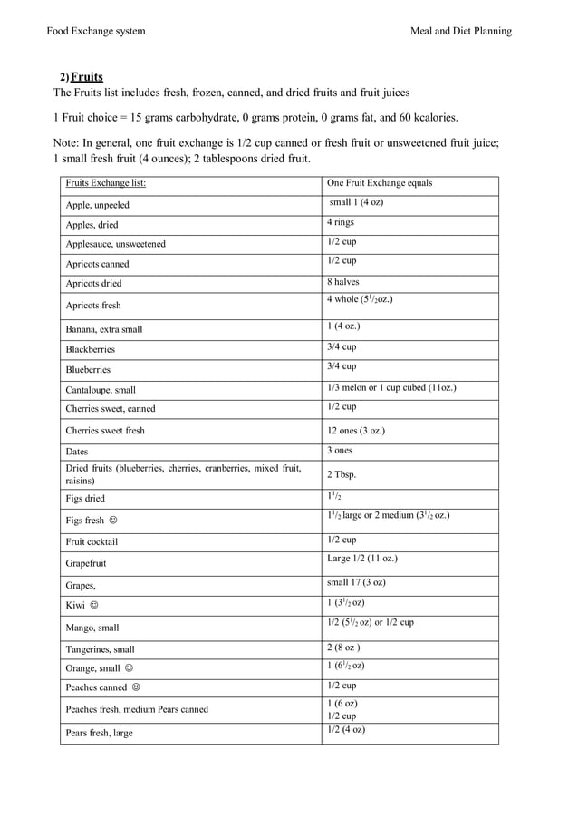 Food Exchange system for nutritionist and Dietetics | PDF | Nutrition ...