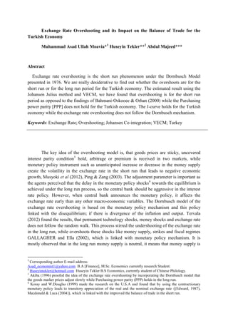 Exchange Rate Overshooting and its Impact on the Balance of Trade for ...