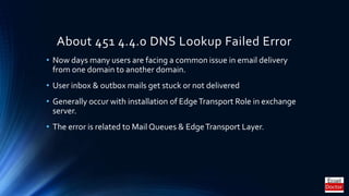 MS Exchange Server Error 451 4.4.0 DNS Query Failed | PPTX
