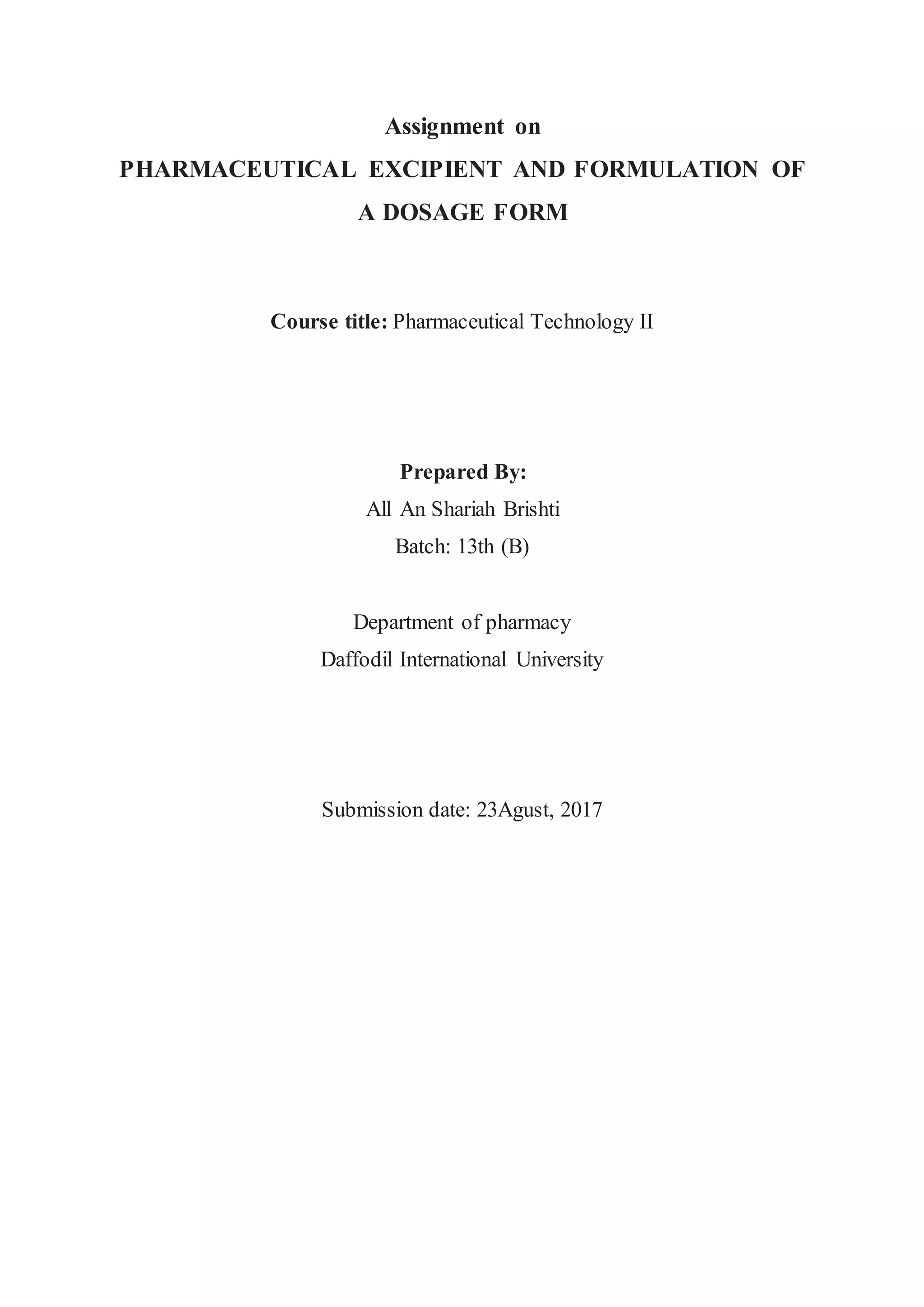 Excipient and dosage form formulation | DOCX