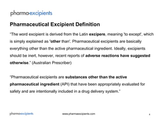 Excipients presentation-part 1-definition and regulation | PDF