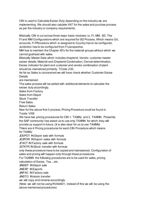 SAP CIN Excise group settings | PDF