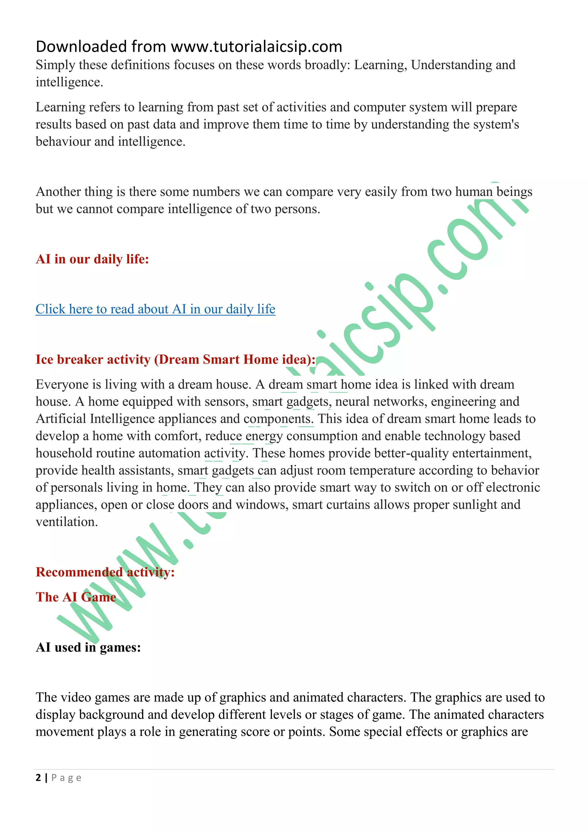 Excite artificial intelligence Class 9 | PDF