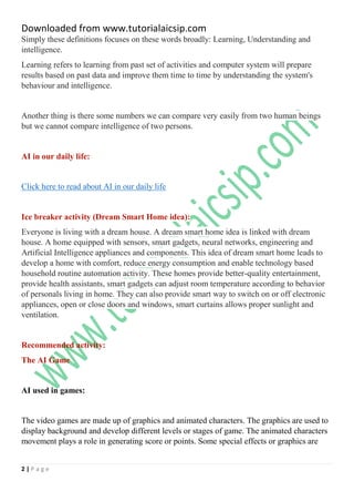 Excite artificial intelligence Class 9 | PDF