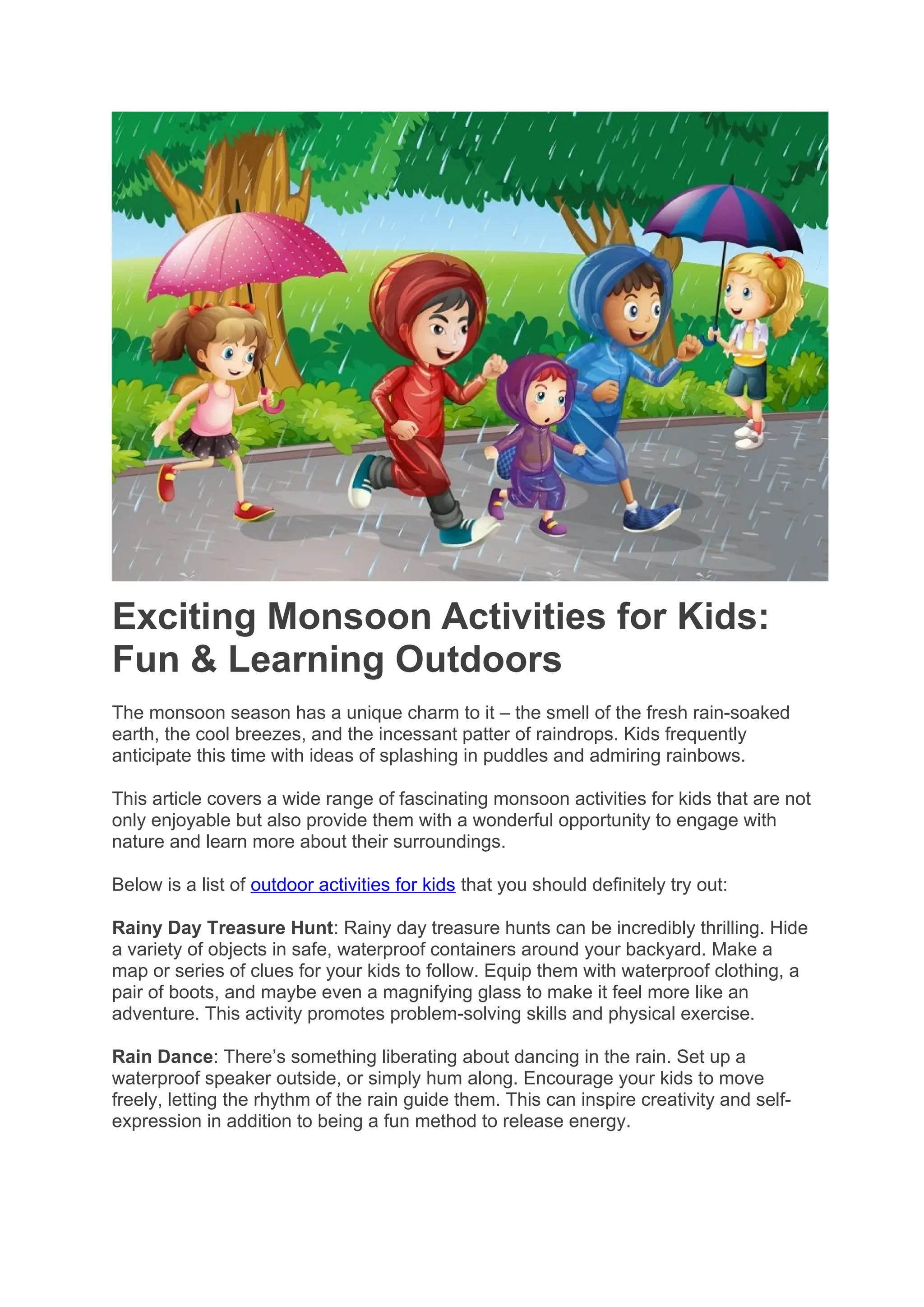 Exciting Monsoon Activities for Kids | Eurokids | DOCX