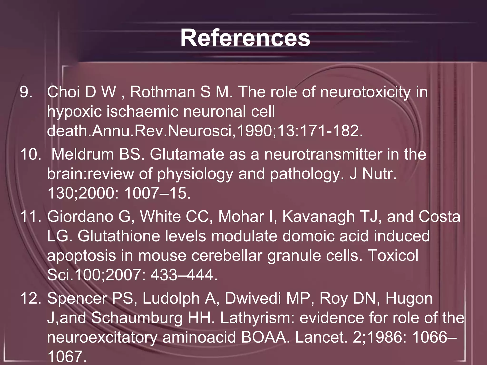 Excitotoxins their role in neurodegeneration | PPTX