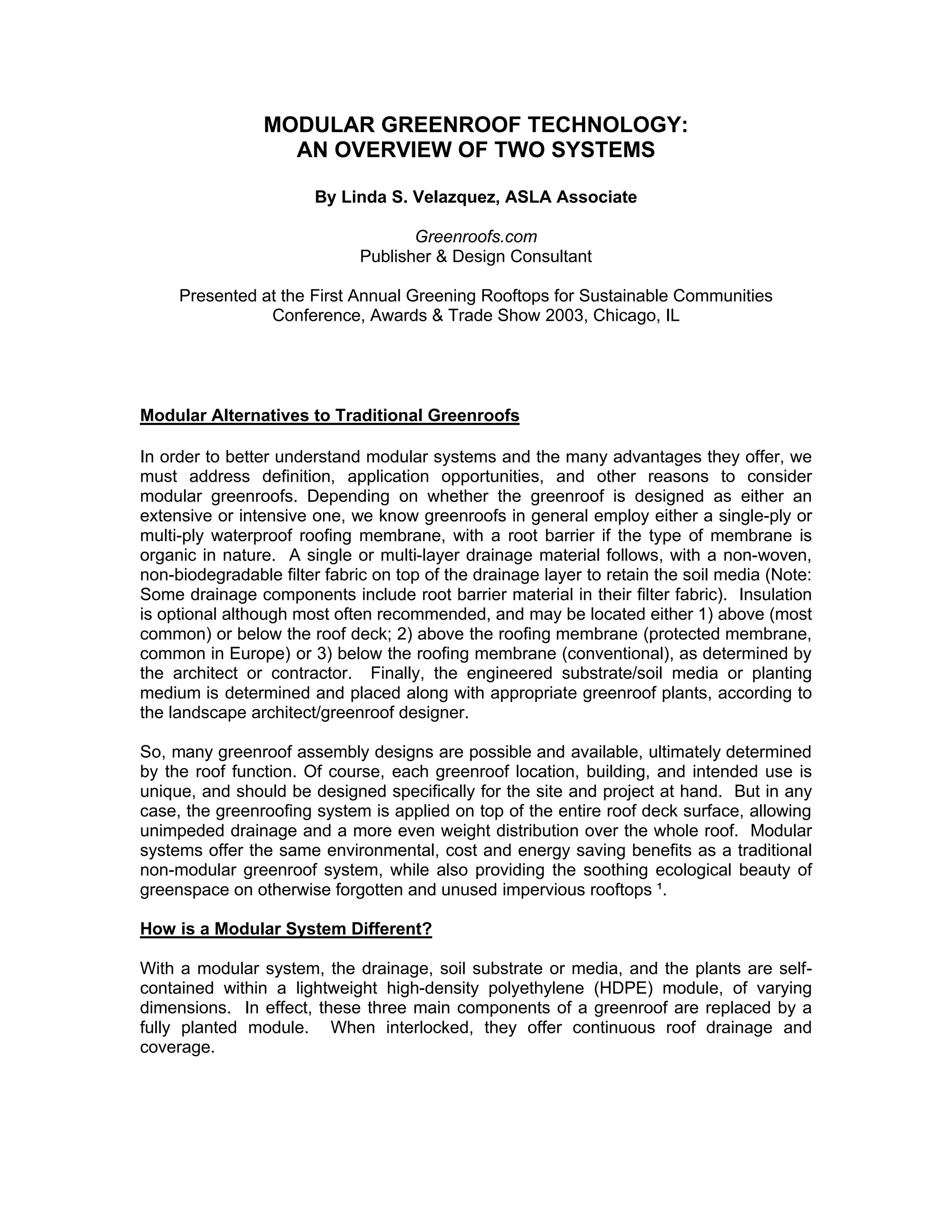 MODULAR GREENROOF TECHNOLOGY: AN OVERVIEW OF TWO SYSTEMS | PDF