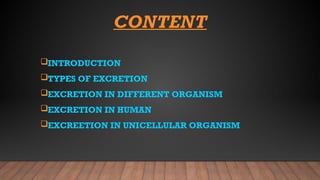 excreation in living organism (Animal, birds, human beings, plants) | PPTX