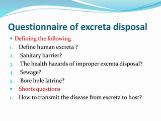 unit-ii health , waste disposal include Excreta disposal ppt | PPTX