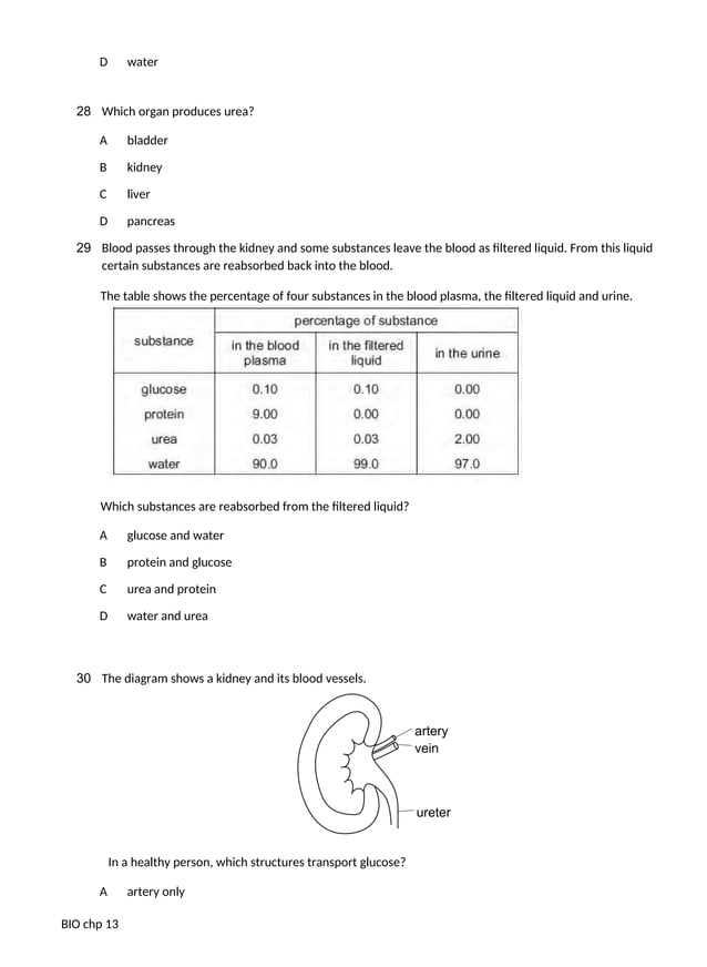 Excretion in Humans (Multiple Choice) QP.docx | Endocrine and Metabolic Diseases | Diseases and ...