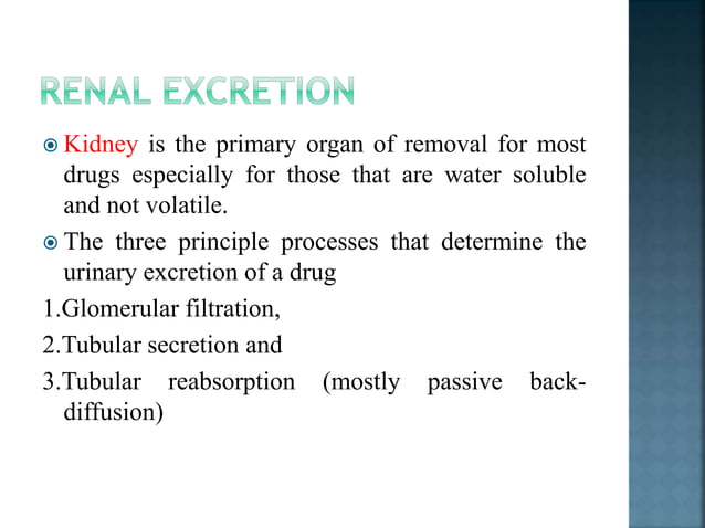 Excretion of drugs | PPTX | Chemistry | Science