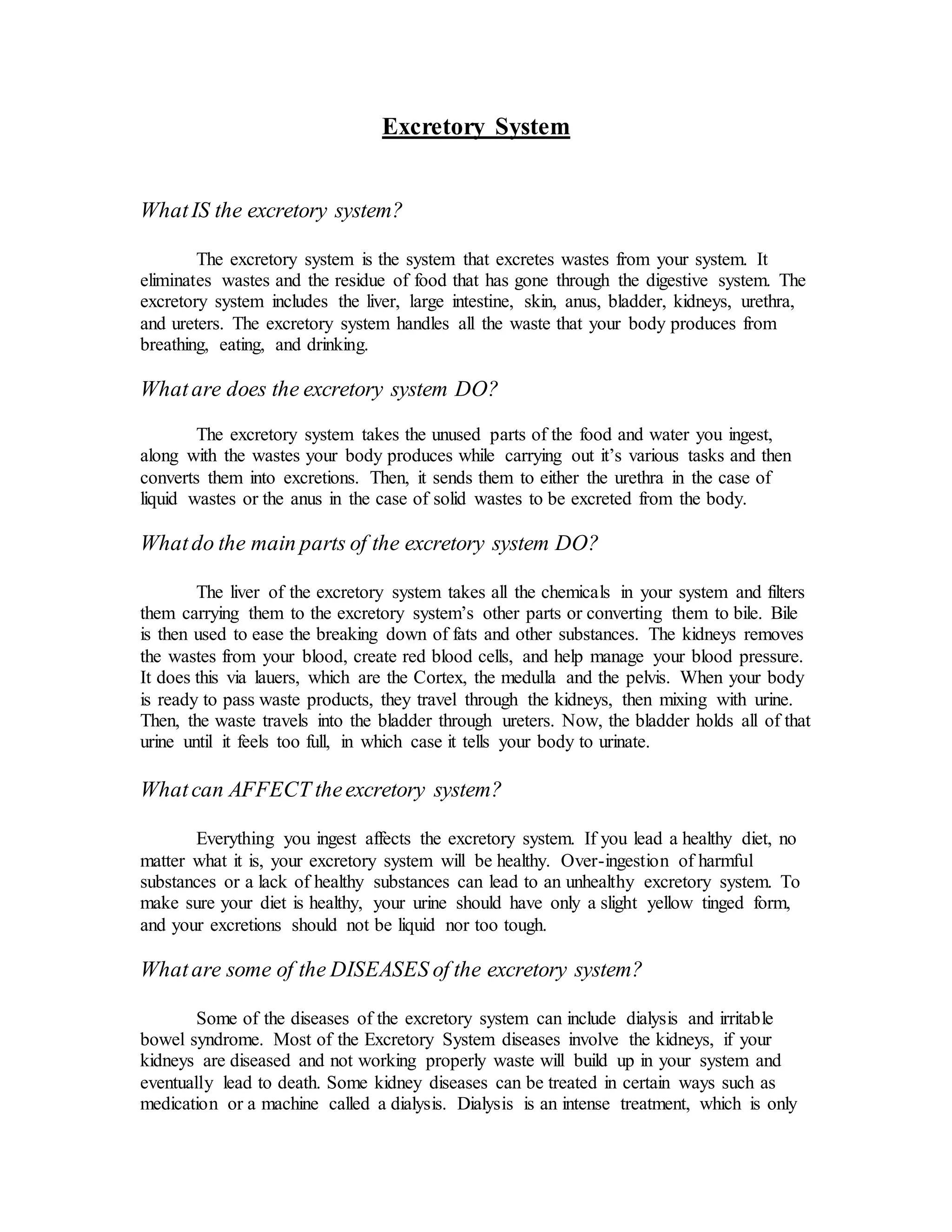 Excretory System | DOC