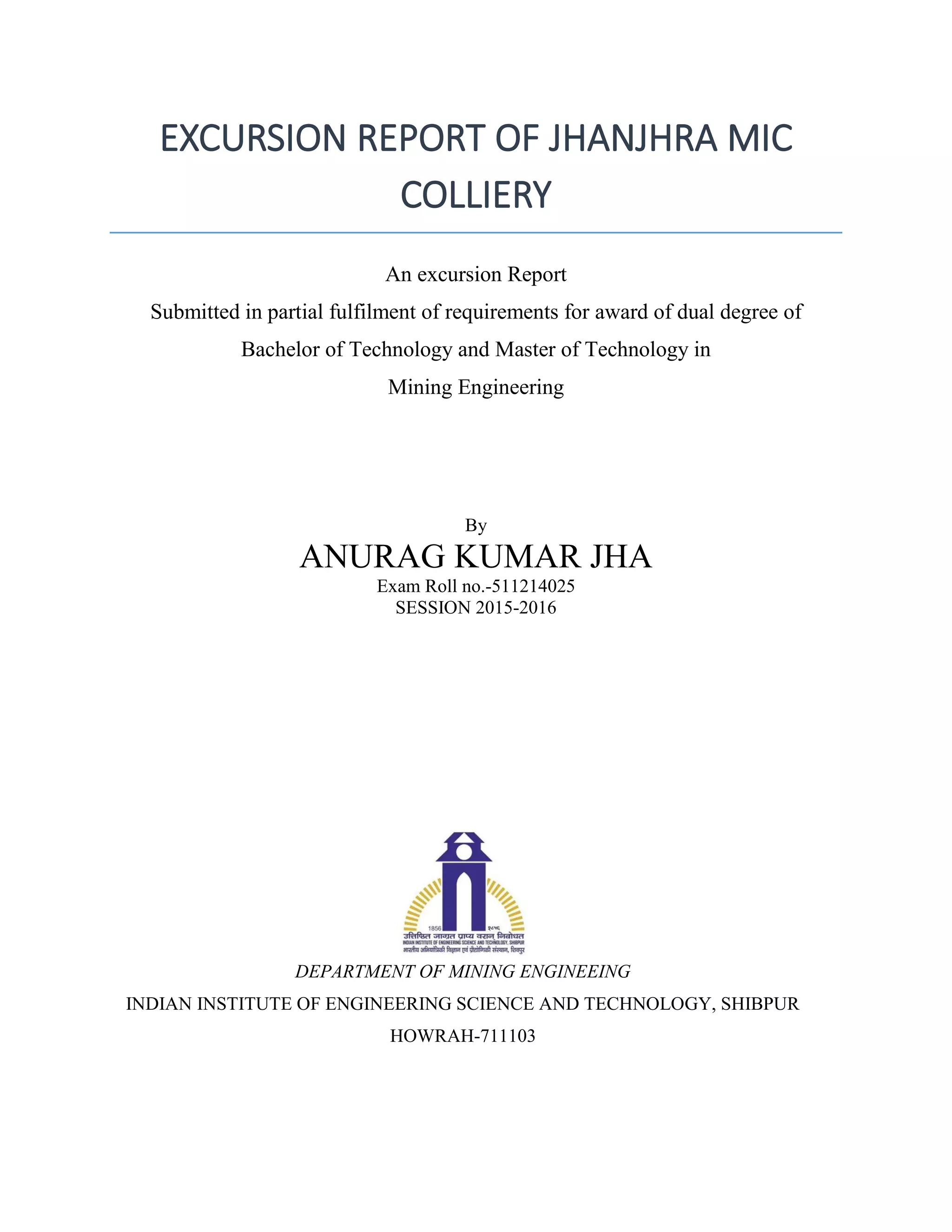 Excursion Report of Jhanjhra Coal Mines | PDF