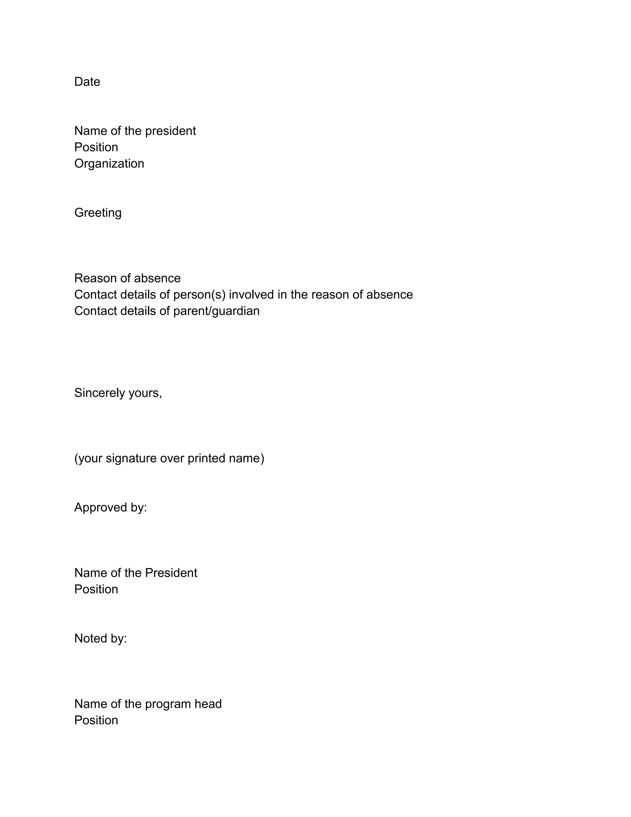 Excuse Letter Format | DOCX