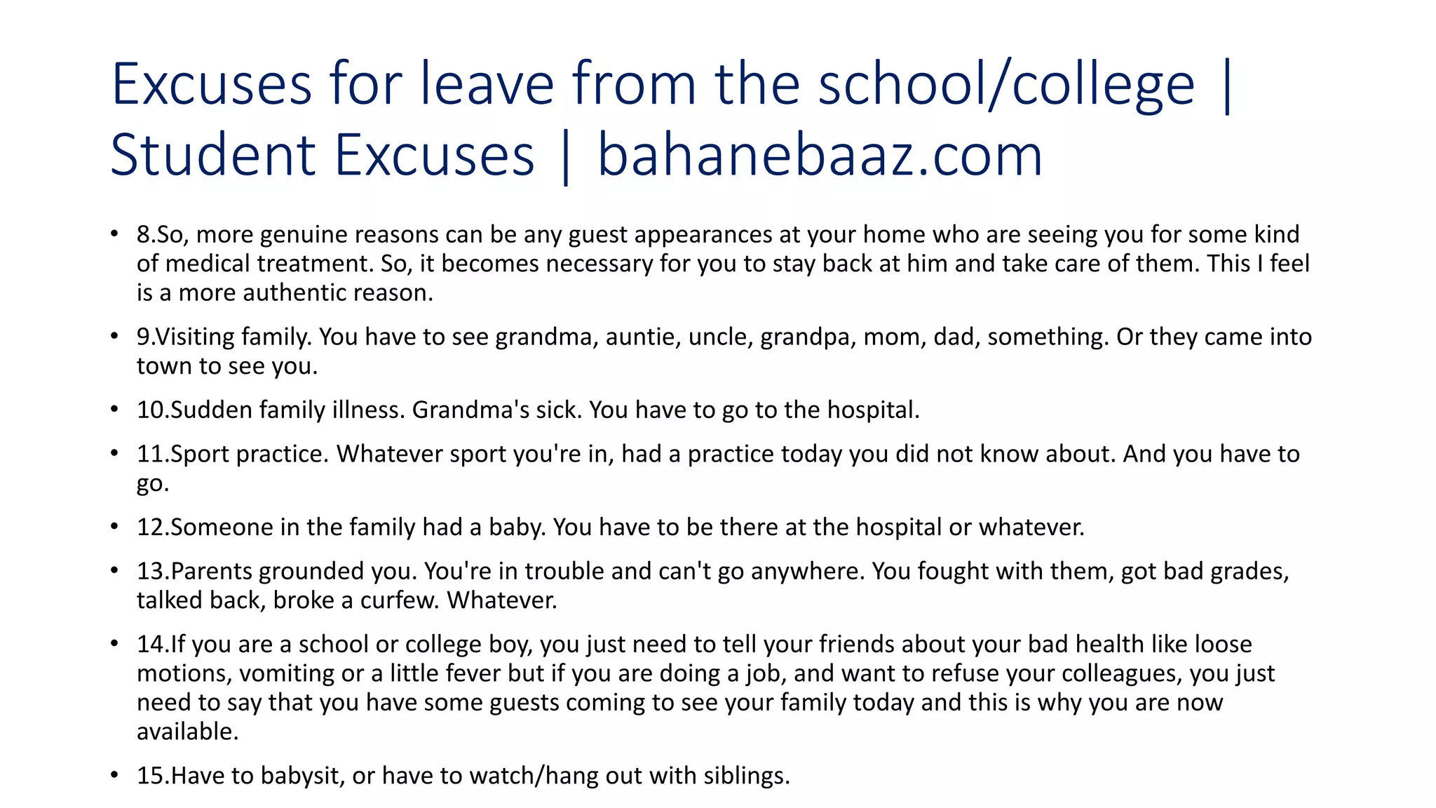 Excuses for leave from the school | PPT