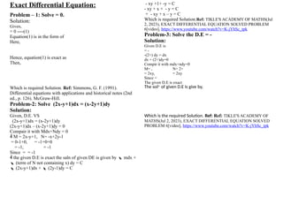 Exact Differential Equations: Theory, History, and Real-Life ...