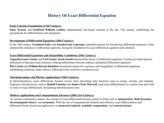 Exact Differential Equations: Theory, History, and Real-Life ...