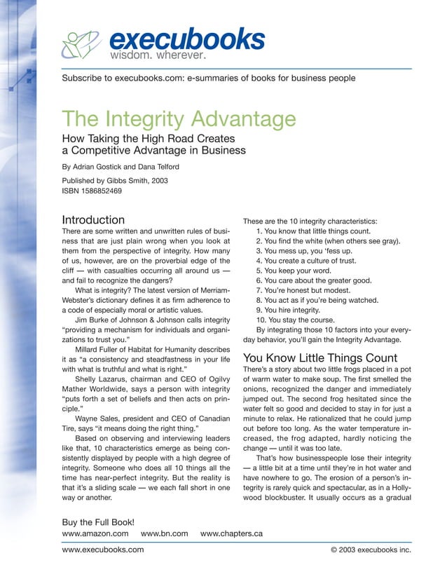 The Integrity Advantage | PDF | Career Advice | Careers