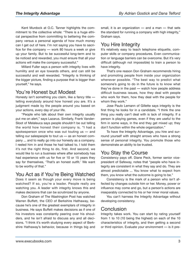 The Integrity Advantage | PDF | Career Advice | Careers