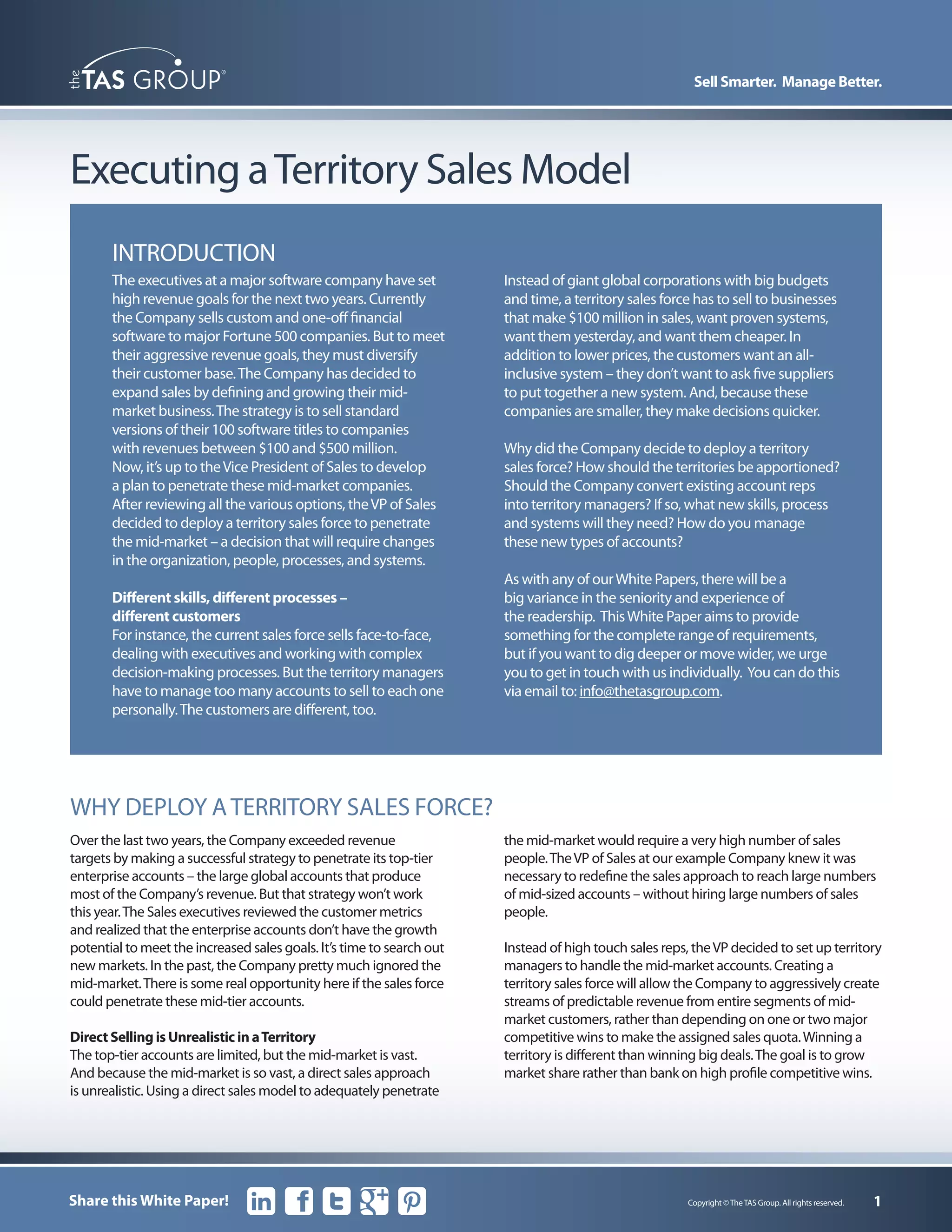 Sales White Paper: Executing A Territory Sales Model | PDF