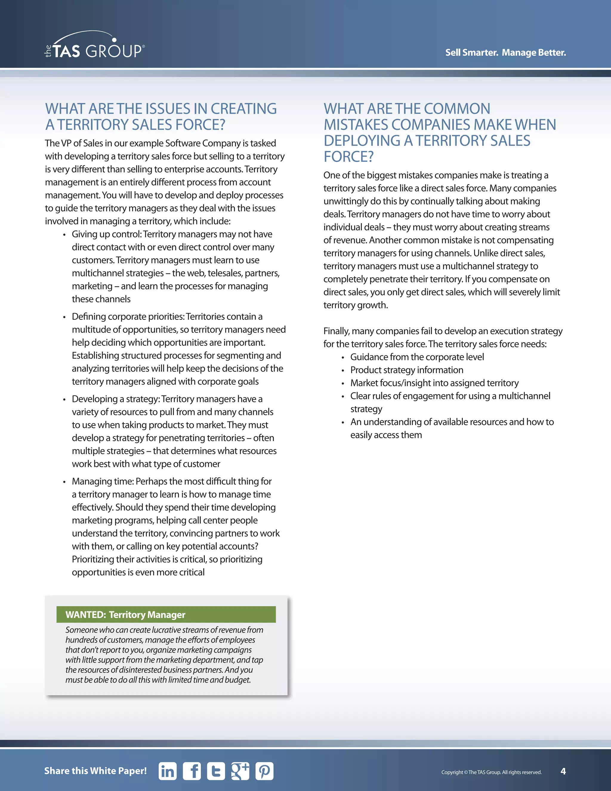 Sales White Paper: Executing A Territory Sales Model | PDF