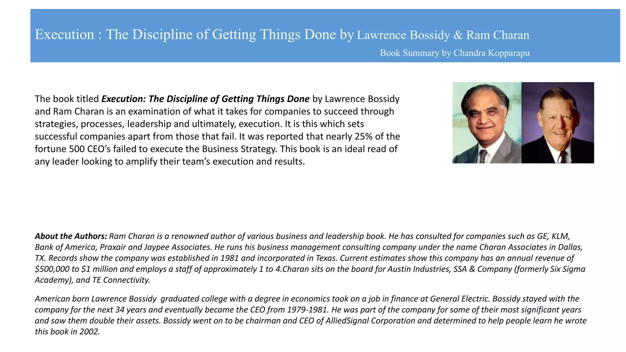 Book Summary of Execution : The Discipline of Getting Things Done | PPTX