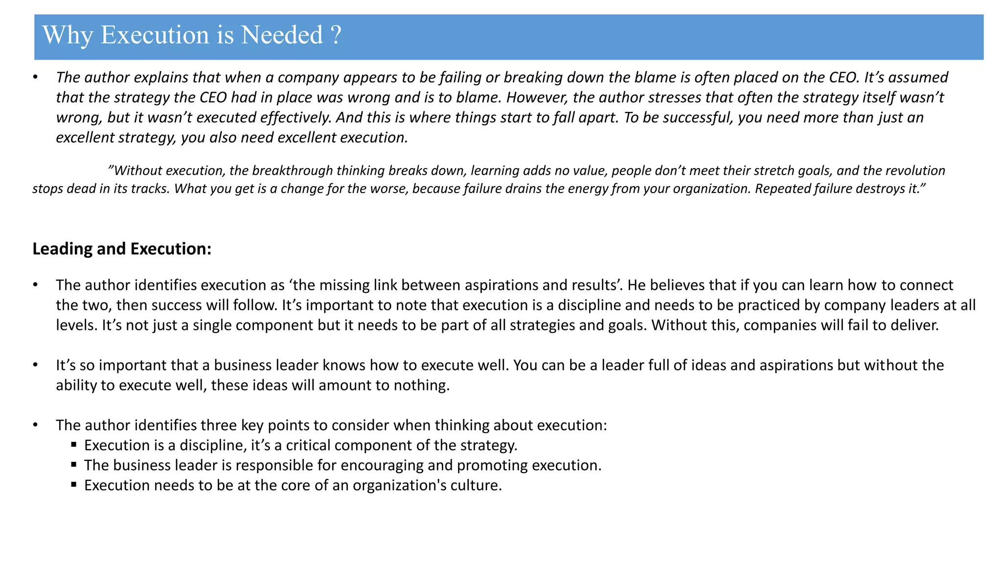 Book Summary of Execution : The Discipline of Getting Things Done | PPTX