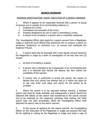 INVESTIGATORS' GUIDE: Execution of Search Warrant | DOCX