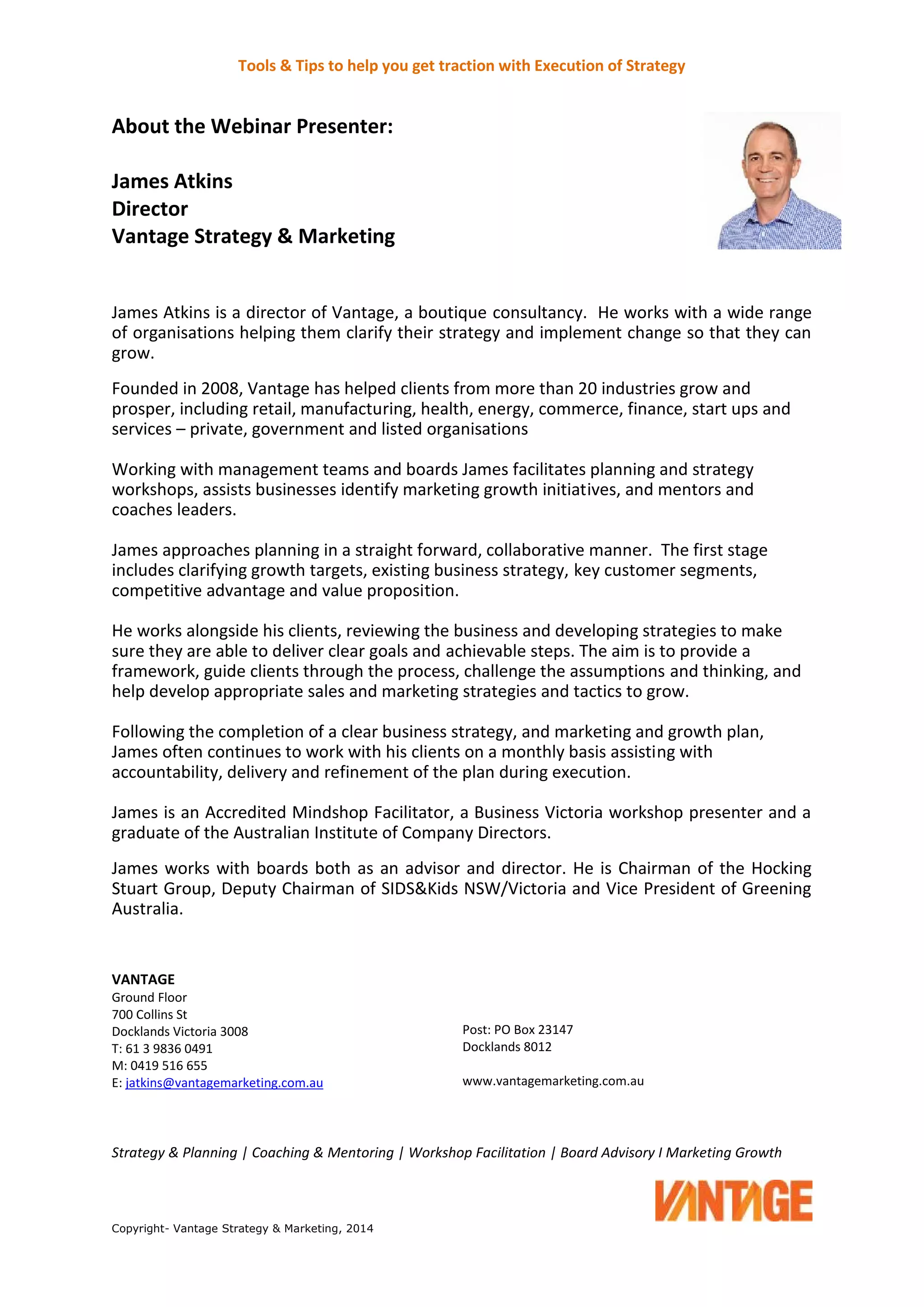 Tips & tools to help get traction with execution of strategy Workbook | PDF